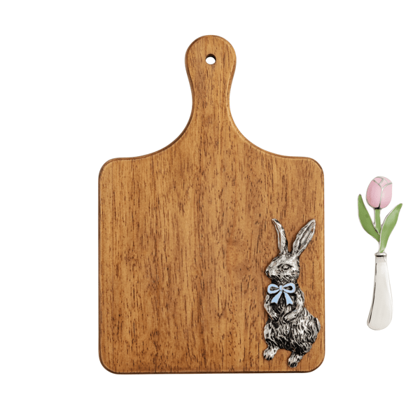 Blue Bow Bunny Wood Board Set