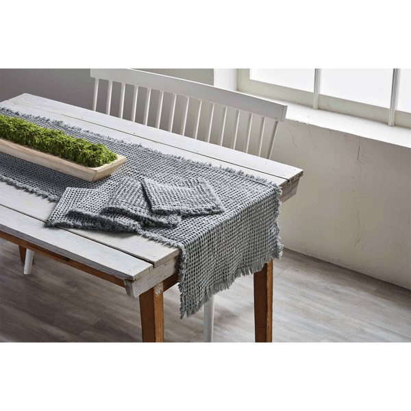 Gray Waffle Weave Table Runner | Mud Pie