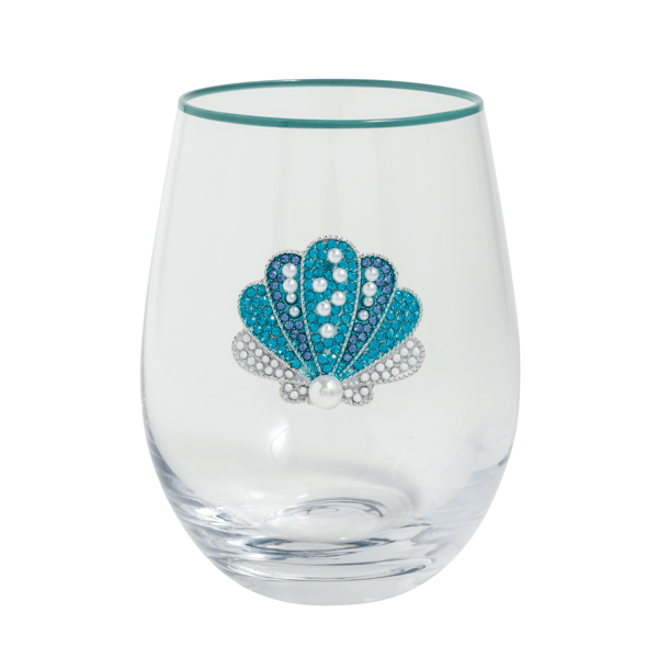 Blue Shell Beaded Wine Glass with Beaded Shell Icon | Mud Pie