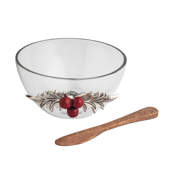 Tidbit Bowl Set | Holly Accent & Wooden Spreader | Mud Pie
