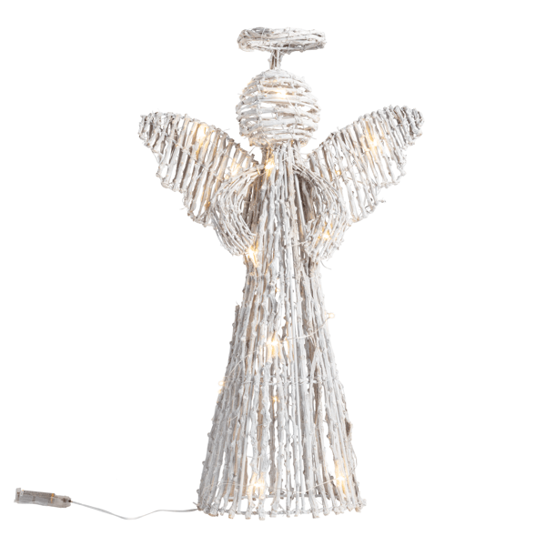 Large White Rattan LED Angel | Holiday Decor Accent Piece | Mud Pie