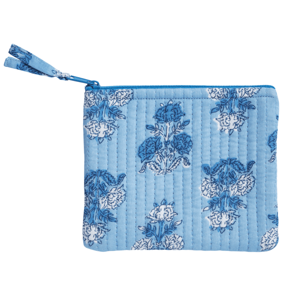 Discover Vibrant Blue Block Print Quilted Pouch | Mud Pie