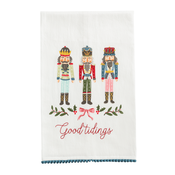 Nutcracker Printed Cotton Towel with Pom Trim | Mud Pie