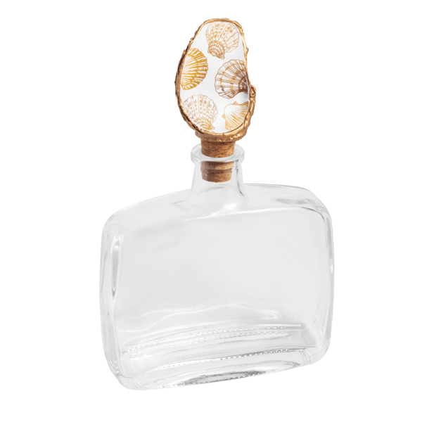 Gold Shells Decorative Bottle | Glass Decor with Shell Stopper | Mud Pie