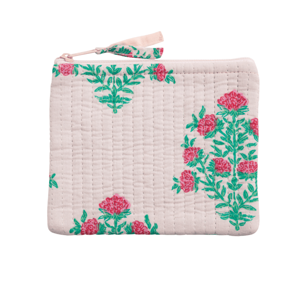 Shop Light Pink Block Print Quilted Pouch | Mud Pie