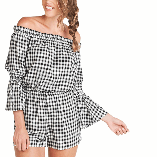 Camden Gingham Romper | Mud Pie