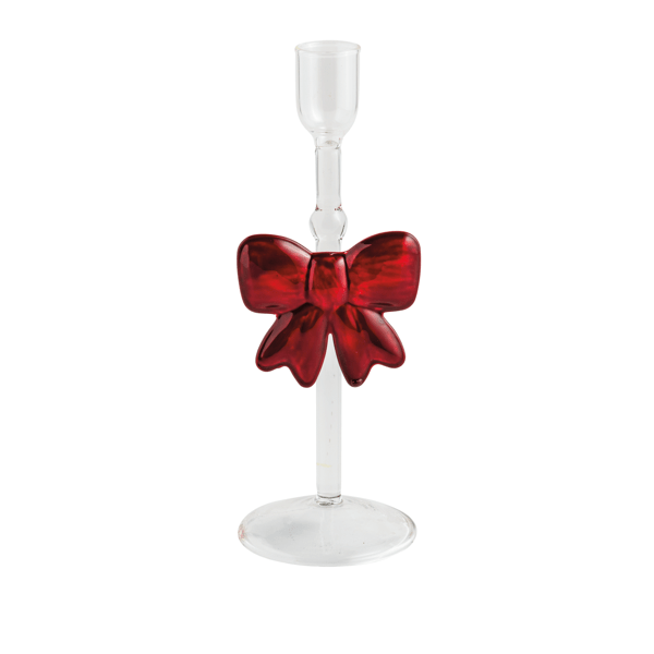 Bow Glass Christmas Taper Holder | Festive Decor | Mud Pie