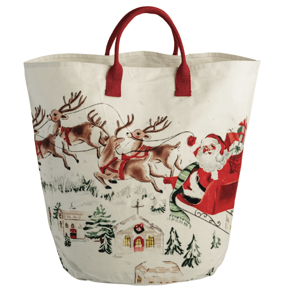 Santa Christmas Scene Oversized Tote | Festive Canvas Bag | Mud Pie