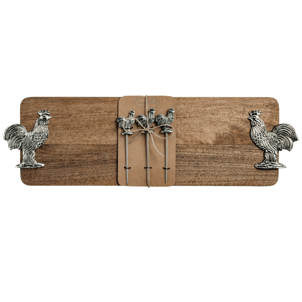 Metal Rooster Wood Board