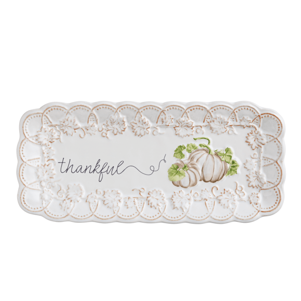 Thanksgiving Thankful Plate | Beautiful Stoneware Tray | Mud Pie