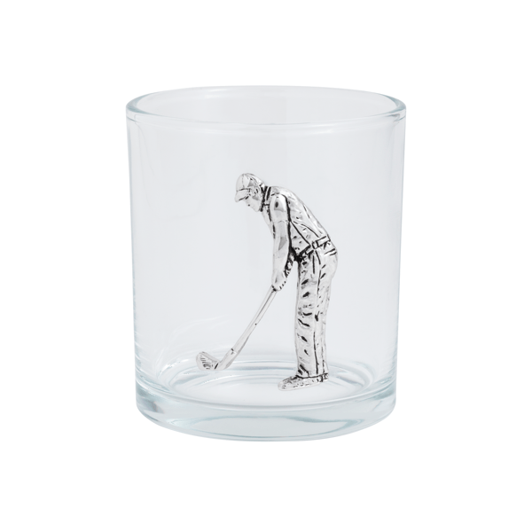 Golfer Icon Double Old Fashioned Glass with Metal Accent | Mud Pie
