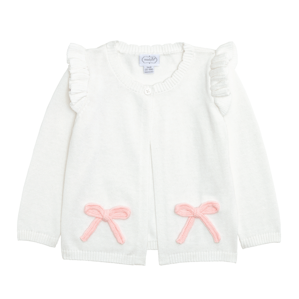 Pink Bow Baby Cardigan 12-18 Months Crochet Bow Cotton Sweater | Mud Pie