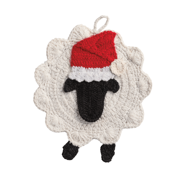 Christmas Sheep Crochet Trivet | Mud Pie Wooly Tabletop Decor
