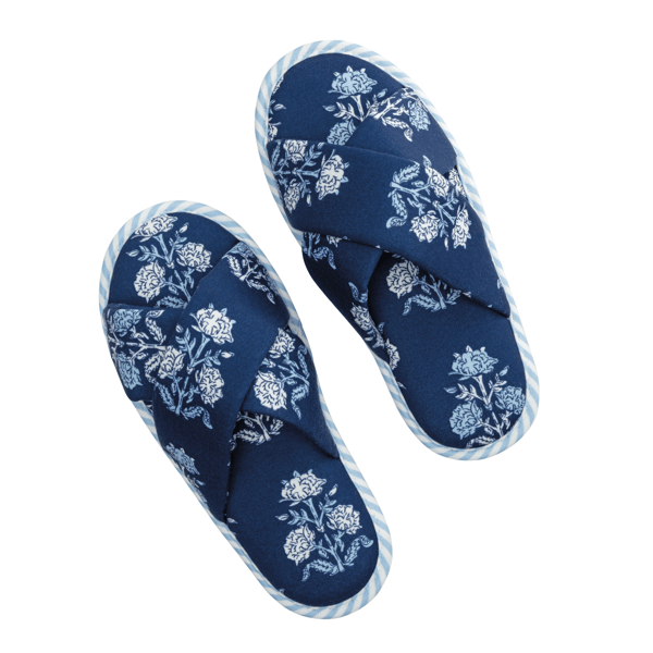 Navy Block Print Slippers Small/Medium with Rubber Soles | Mud Pie