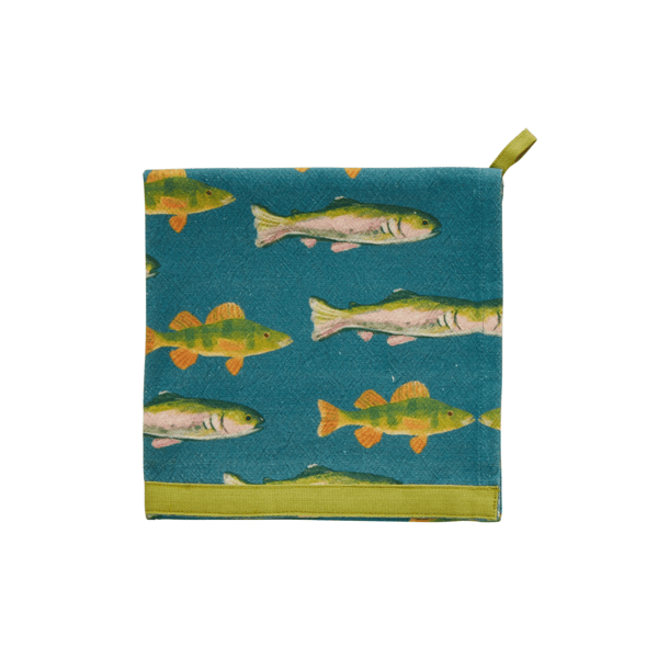 Blue Fish Design Hand Towel with Hanging Loop | Mud Pie