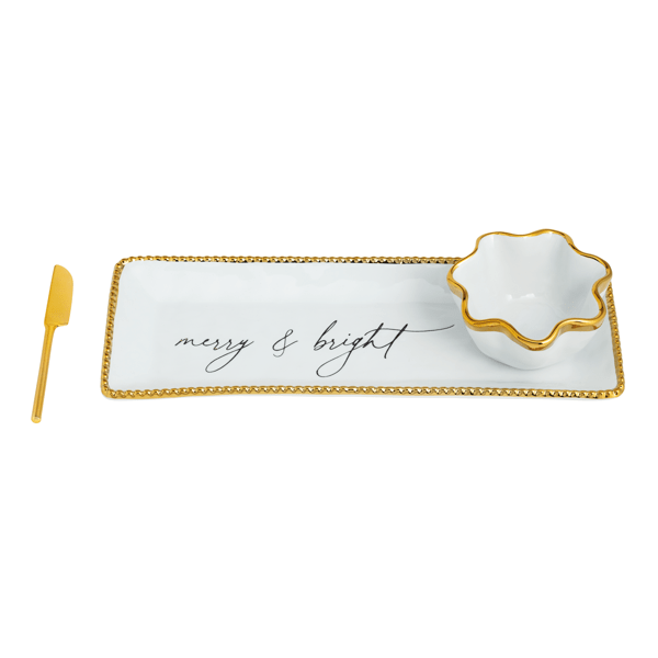 Gold Edge Dip Tray | 3-Piece Beaded Design Set | Mud Pie