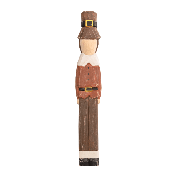 Boy Pilgrim Wood Sitter | Pine Wood Thanksgiving Decor | Mud Pie