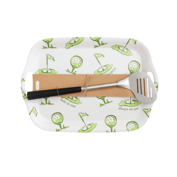 Stylish Golf Melamine Tray Set with Club-Shaped Spatula | Mud Pie