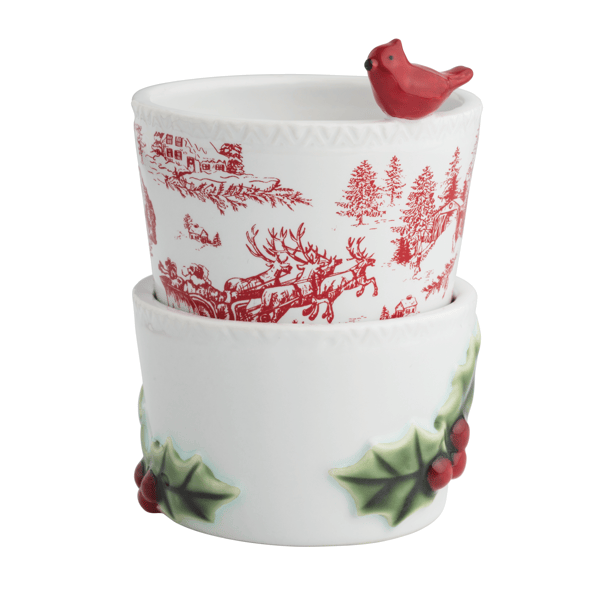 Cardinal and Holly Tidbit Bowl Set | Stoneware Bowls | Mud Pie